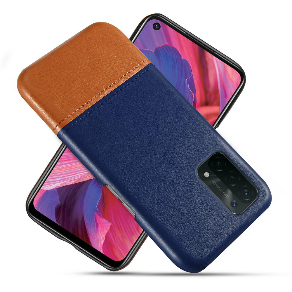 Защитный чехол Чехол. ру накладка для Oppo A74 4G/Oppo F19 обтянутый кожей двухцветный дизайнерская разработка с прошивкой мужской женский синий-ор.