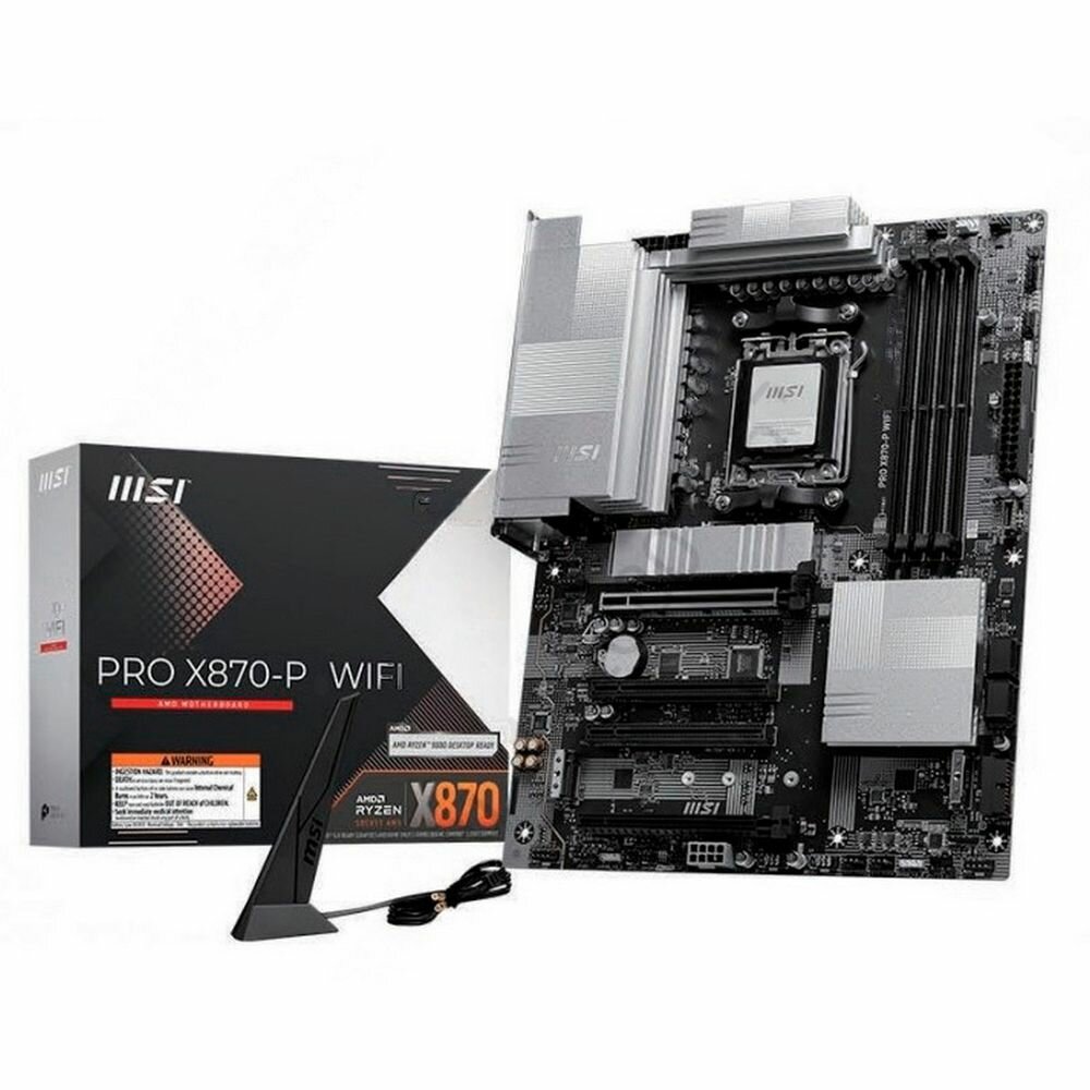 Материнская плата MSI PRO X870-P WIFI X870, AM5, 4*DDR5, 4*PCIEx16, 3*M.2, 3*TypeC, 2*USB3.2Gen2, 4*USB3.2Gen1, 8*USB2.0, 4*SATA3.0, 5G, Type-C(DP), HDMI, ATX, RTL