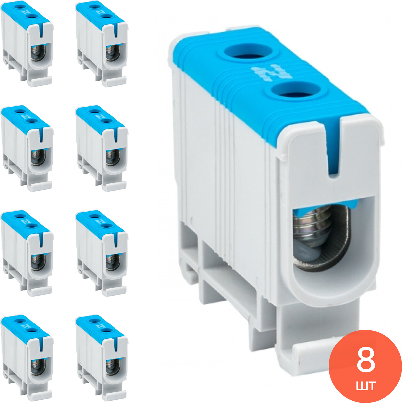 Клемма для проводов EKF / ЕКФ PROxima КСВ 16-50 силовая вводная, огнестойкий полиамид, 160А, 49х17.8мм, синий, 1шт. / зажим (комплект из 8 шт)