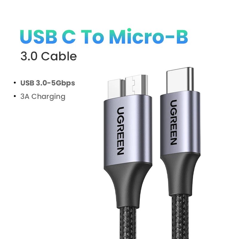 UGREEN Кабель Micro B USB 3.0 для жесткого диска 1m, Metal USB C