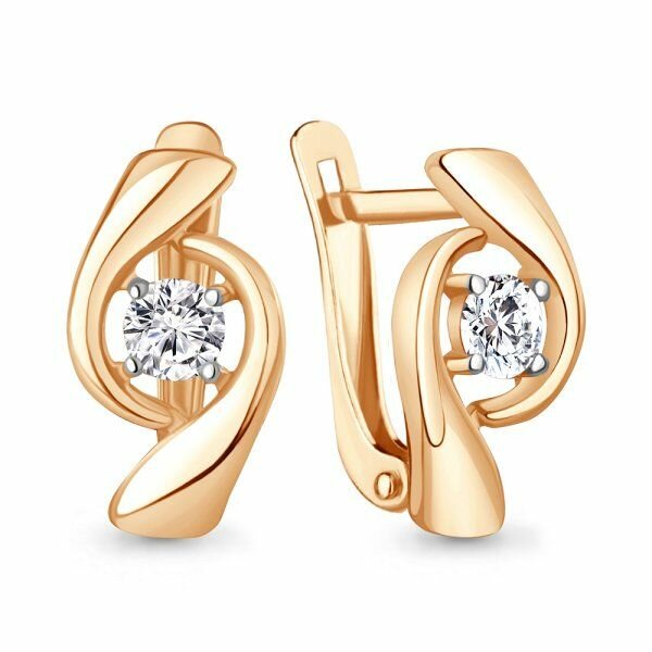 Серьги, серебро, 925 проба, золочение, фианит