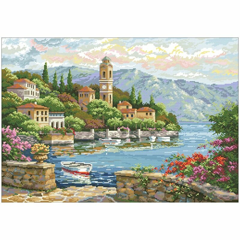 Наборы для вышивки крестом Lago di Como Lake Como Merejka K-175 16CT unprint canvas
