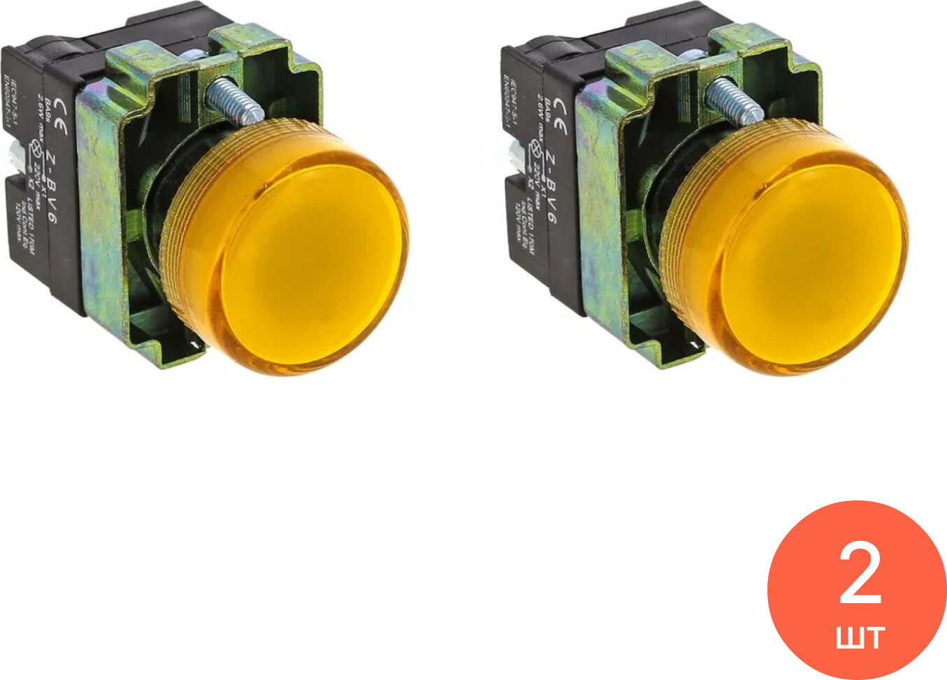 Лампа сигнальная индикаторная EKF / ЕКФ PROxima BV65 светодиодная, с круглой линзой, желтое свечение, длина 20мм, диаметр отверстия 22мм, 230В, IP54 / индикатор (комплект из 2 шт)
