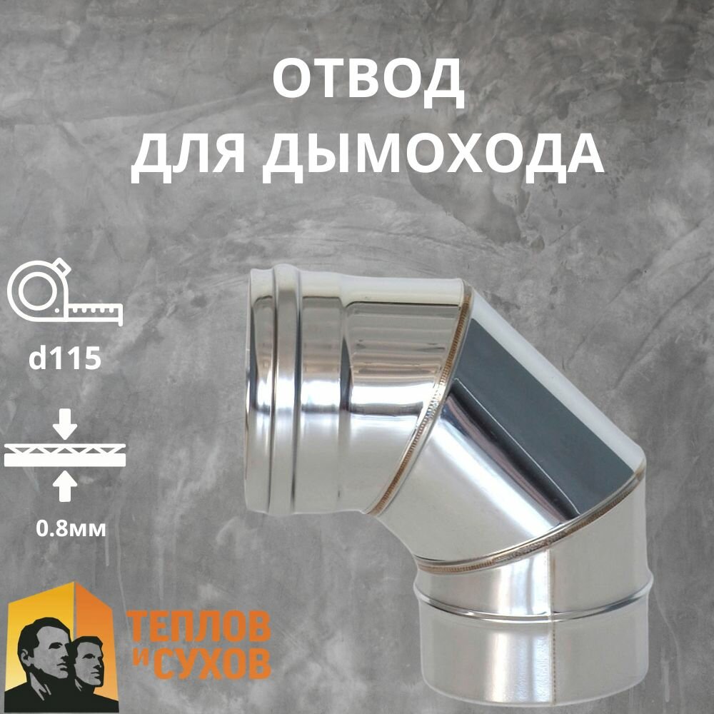 Колено одностенное отвод для дымохода или трубы из нержавейки 90 градусов D 115 мм 0.8мм