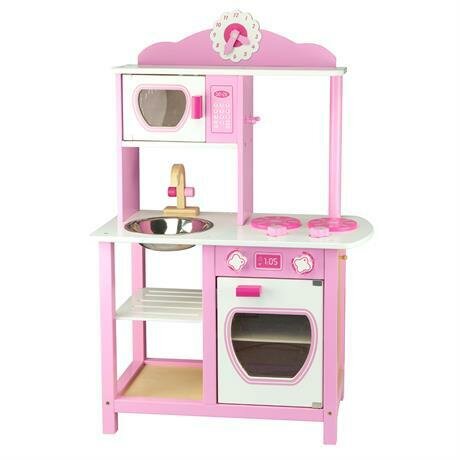 Игровой набор из дерева Viga Toys, Детская кухня из дерева бело-розовая 50111