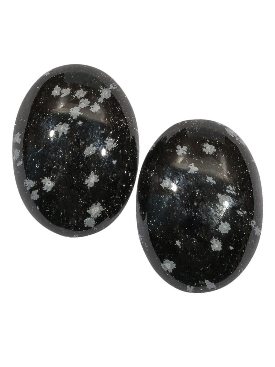 Кабошон Обсидиан снежный (пара) 28х21х7 мм.