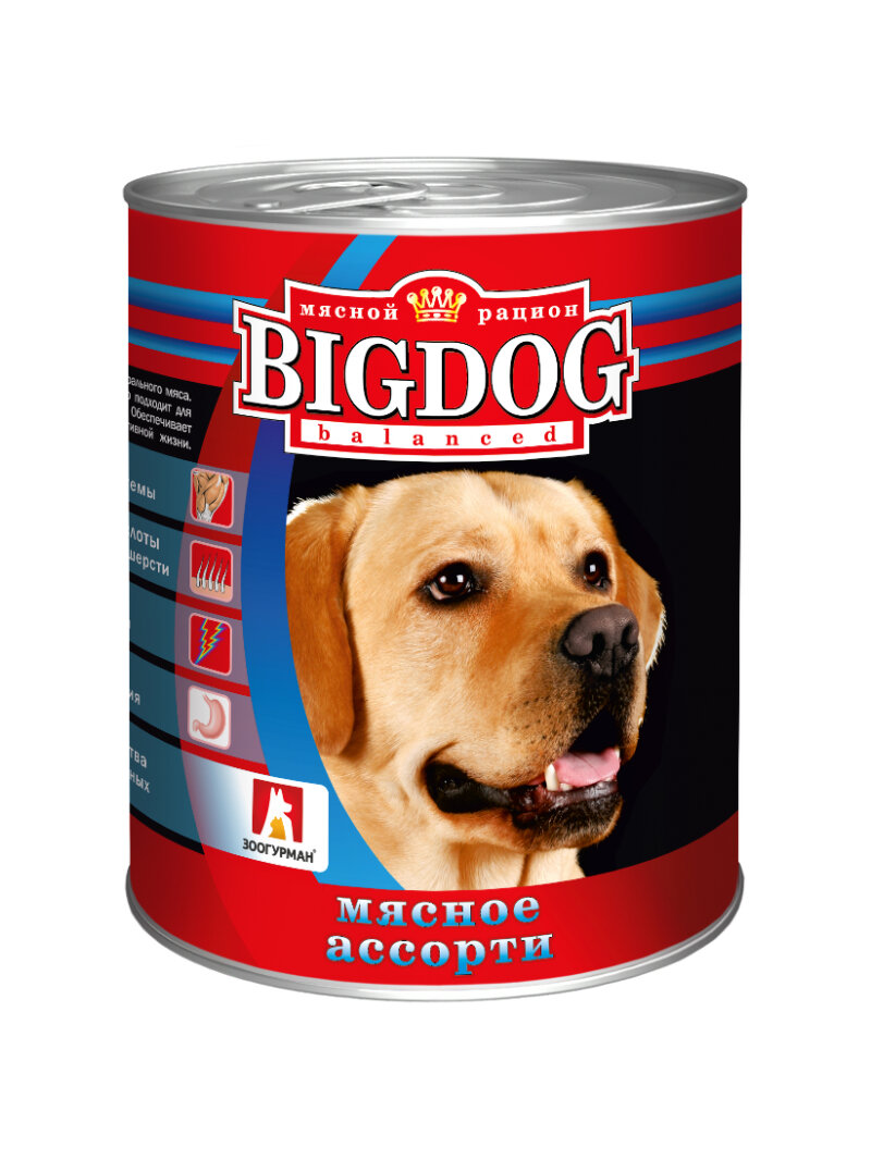 Зоогурман Консервы для собак "BIG DOG" Мясное ассорти, 850г 0.85 кг