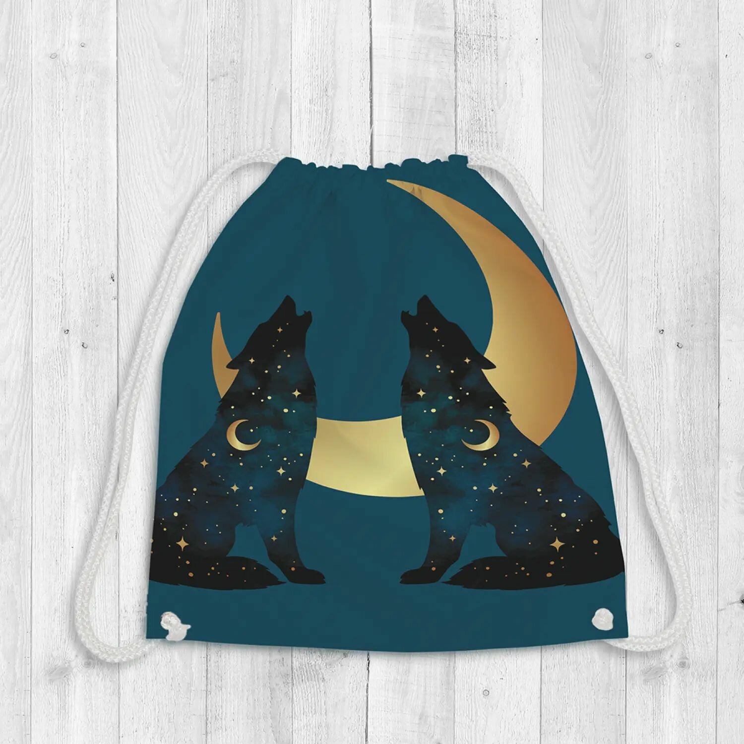 Сумка рюкзак-мешок для обуви и вещей с принтом "Волки и месяц", JoyArty, 38x40см , серия Мужские праздники