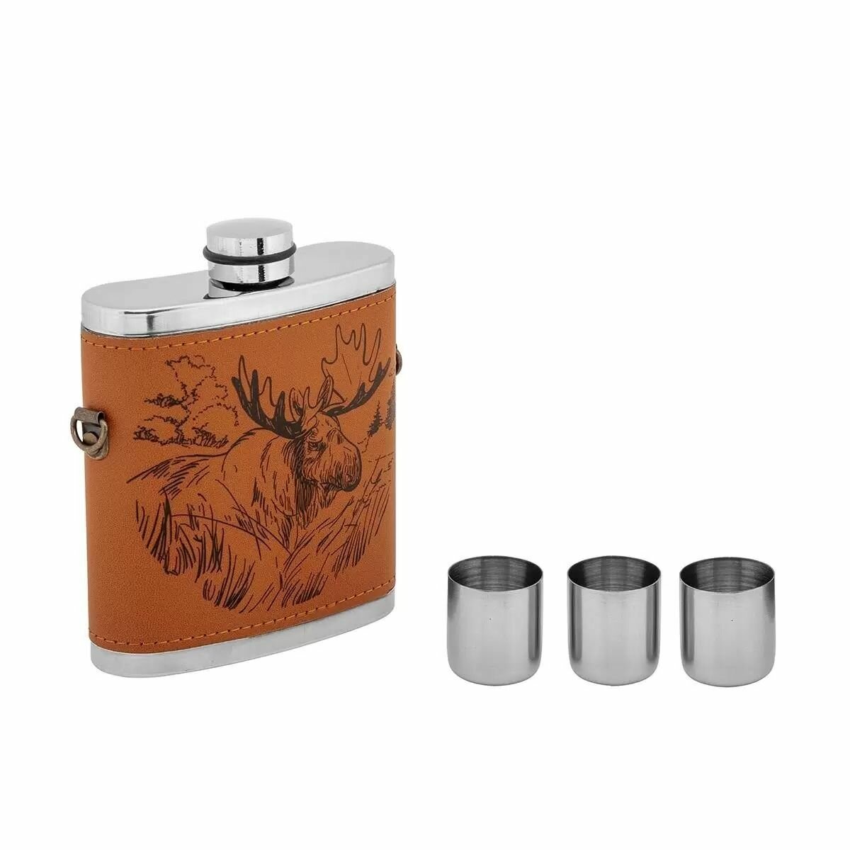 Фляжка Guotai Лось (фляжка 240мл + 3 стопки + ремешок) (PBP-8)