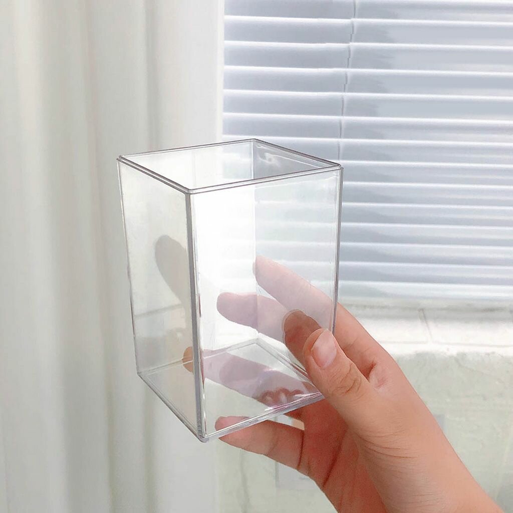 Прозрачный кубический держатель для карандашей. Простая акриловая чашка для ручек. Декоративный контейнер. Коробка дистанционного управления.