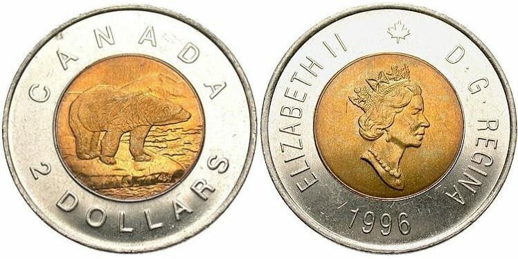 Канада 2 доллара, 1996-2003 Белый медведь XF