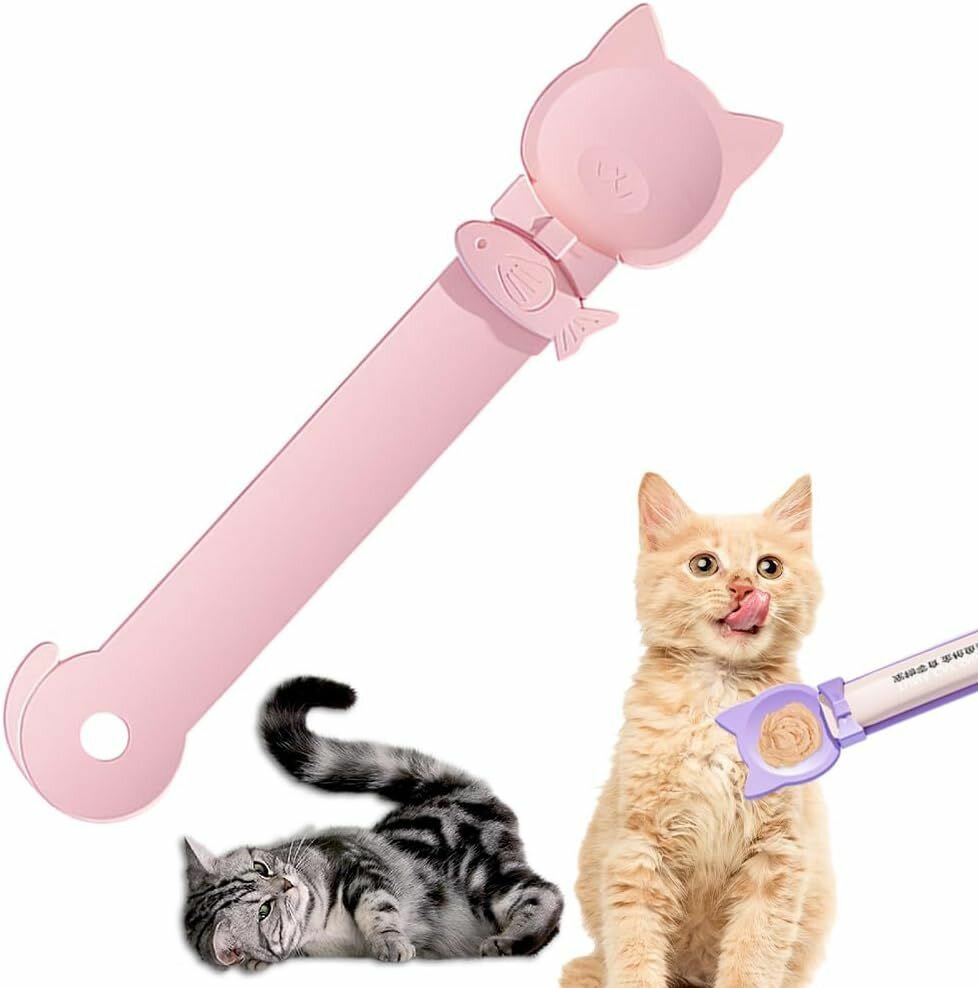 Ложка для корма для кошек, одинарная, пластик, подарочная упаковка, розовый