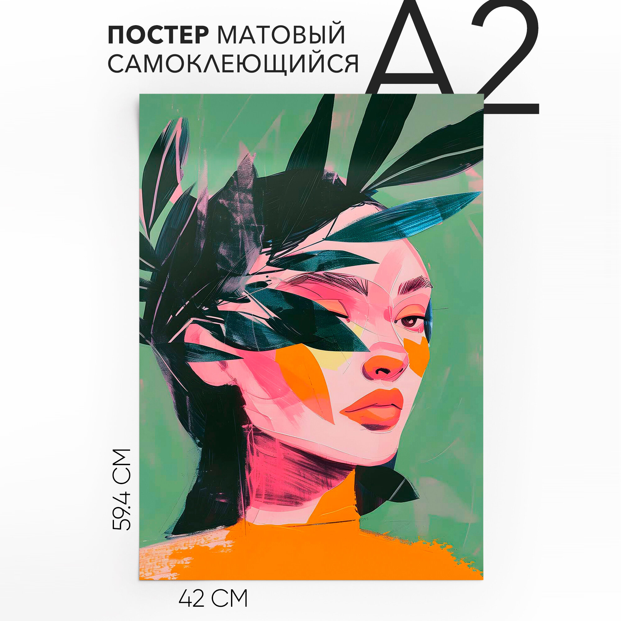 Постеры на стену самоклеящийся, большой A2 Девушка азия, влагостойкий, для декора