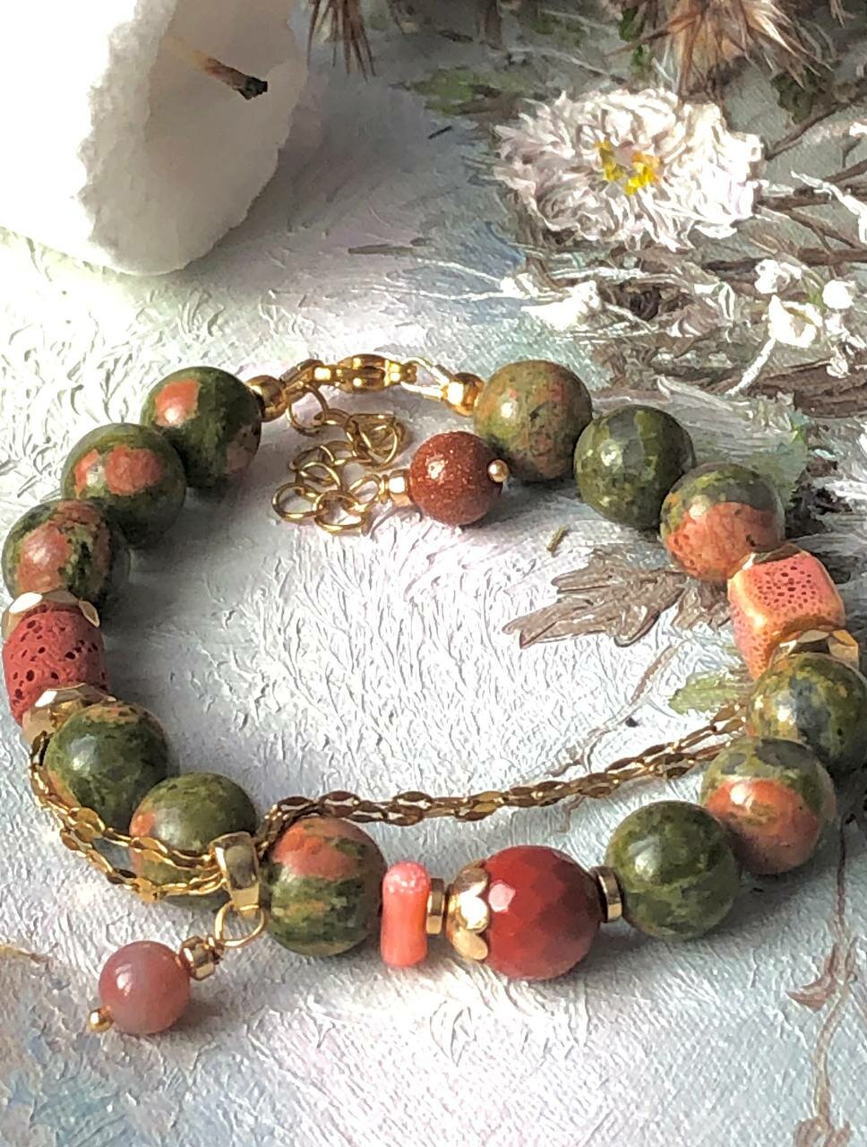 Браслет, яшма, коралл
