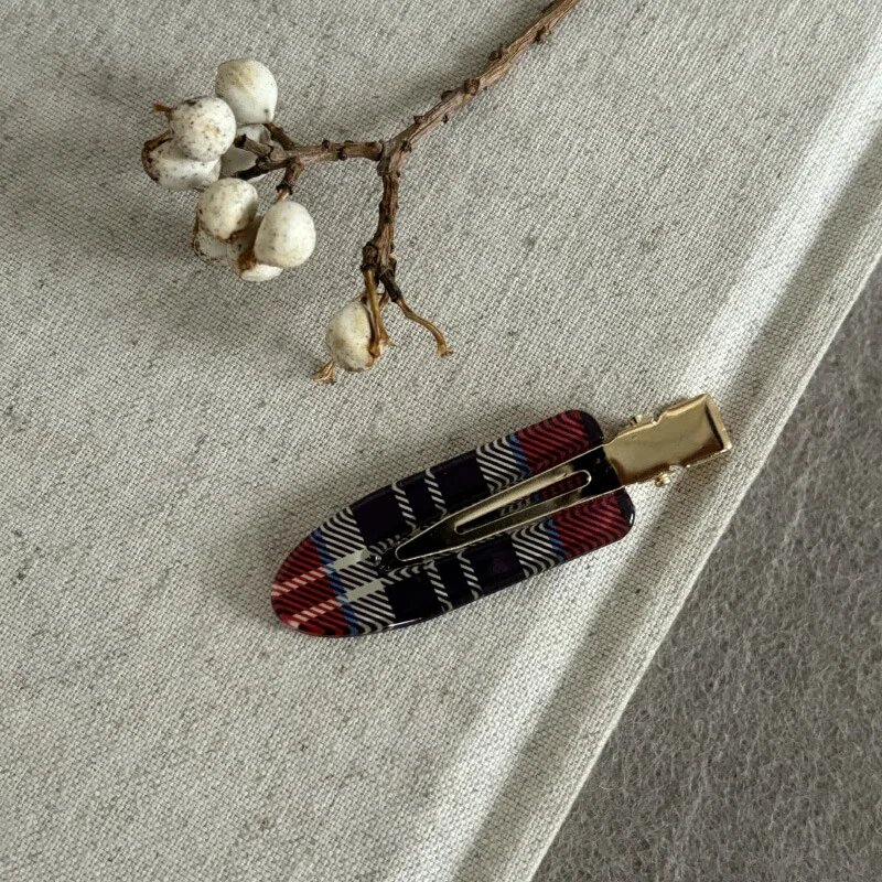Заколка для волос в клетку бордовая, Color: 05 Red Blue Stripes