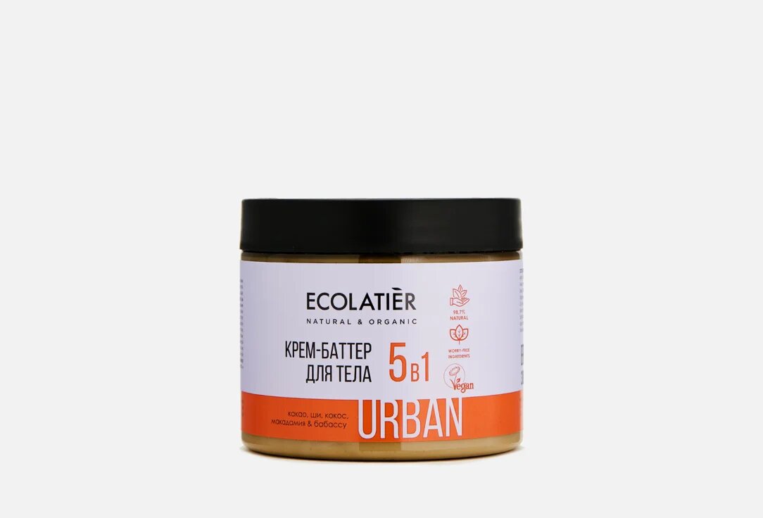 Крем-баттер для тела 5в1 ECOLATIER COCOA, SHEA, MACADAMIA, BABASSU, COCONUT, 380 мл