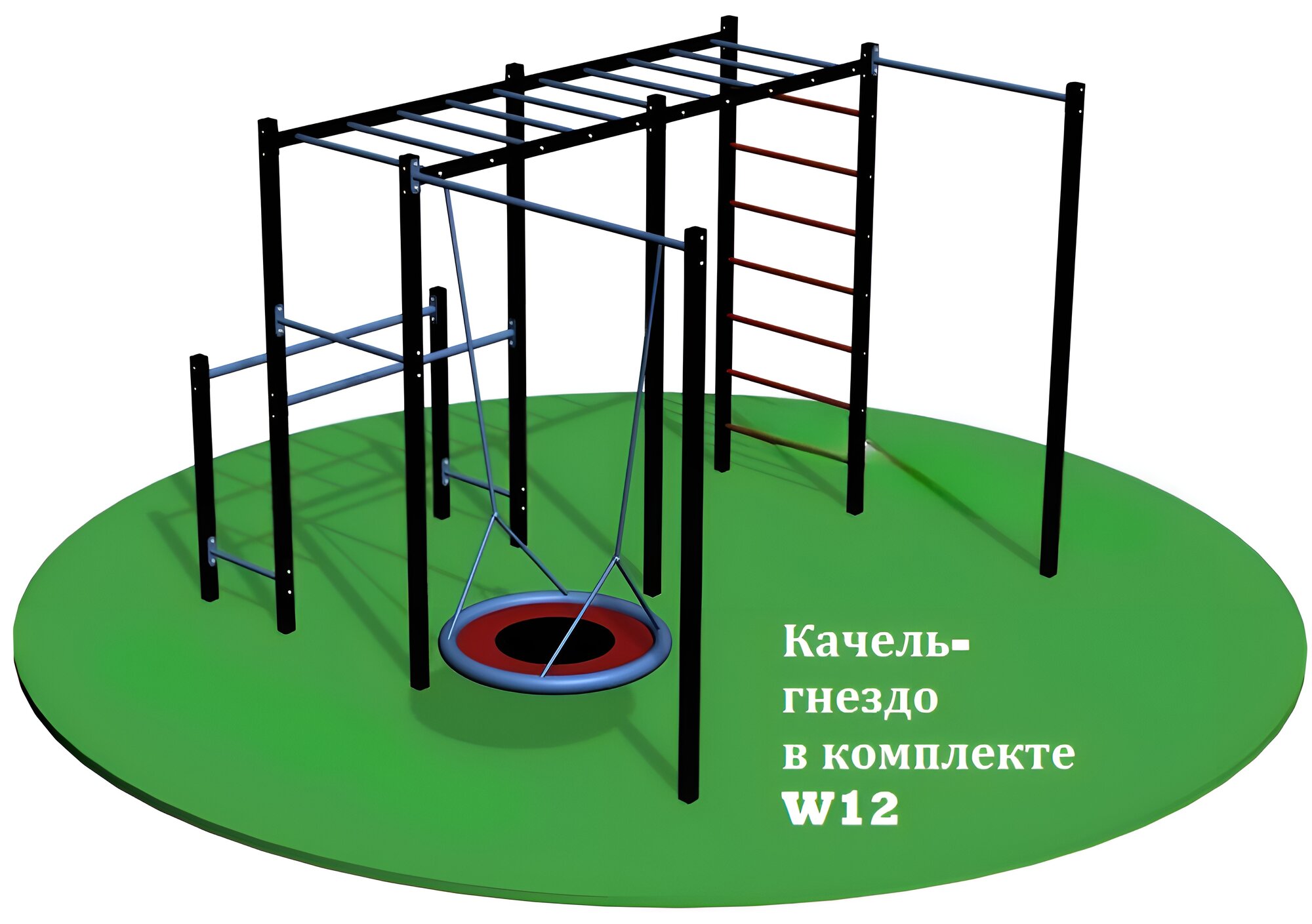 Спортивно-игровой комплекс Workout74 W12 с турником и гнездом, черный, металл, 350 кг