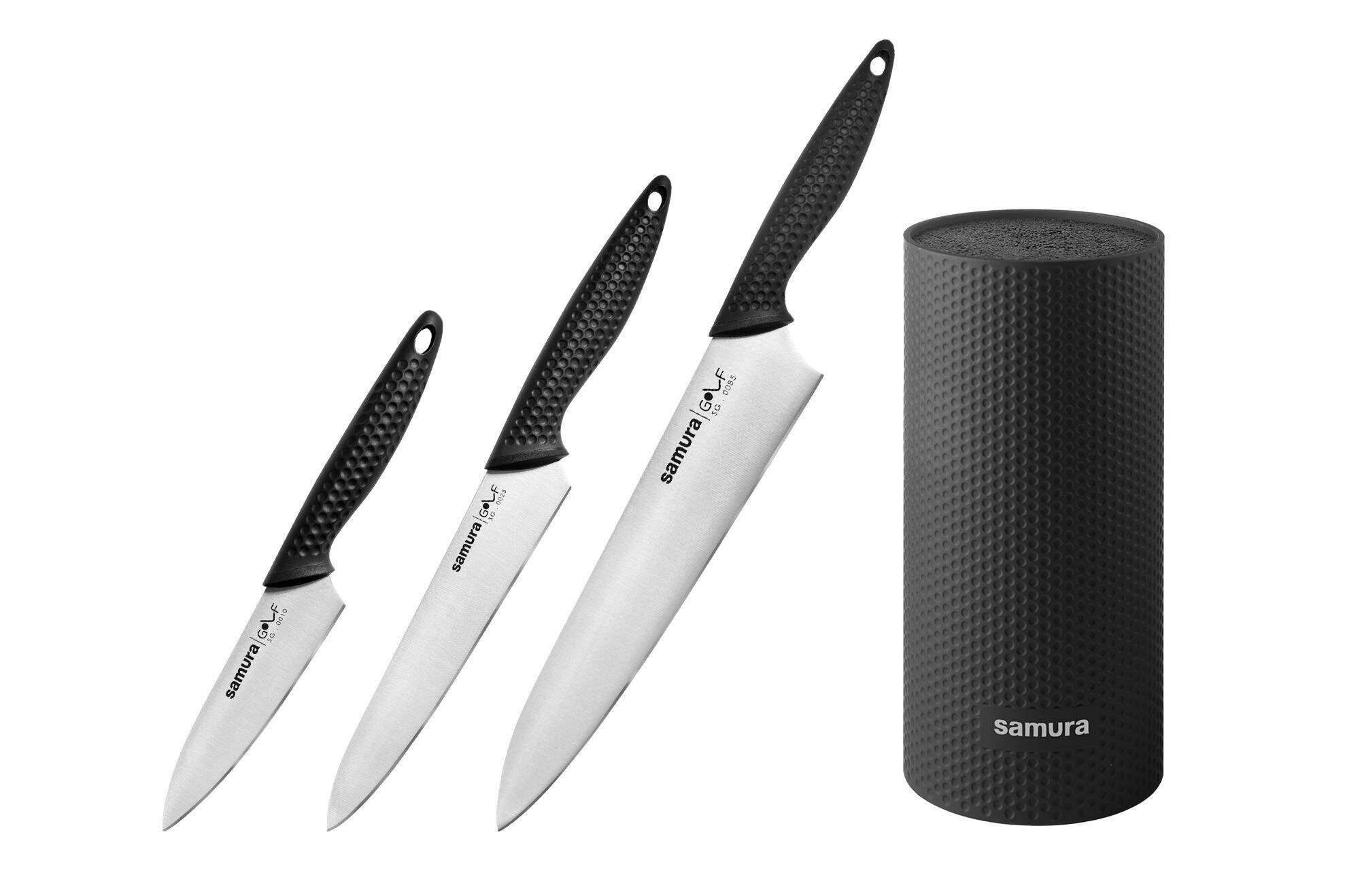 Набор ножей Samura Golf SG-04, черный с подставкой в подарочной коробке