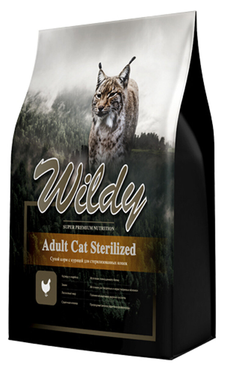 WILDY ADULT CAT STERILIZED для взрослых кастрированных котов и стерилизованных кошек с курицей (3 кг)
