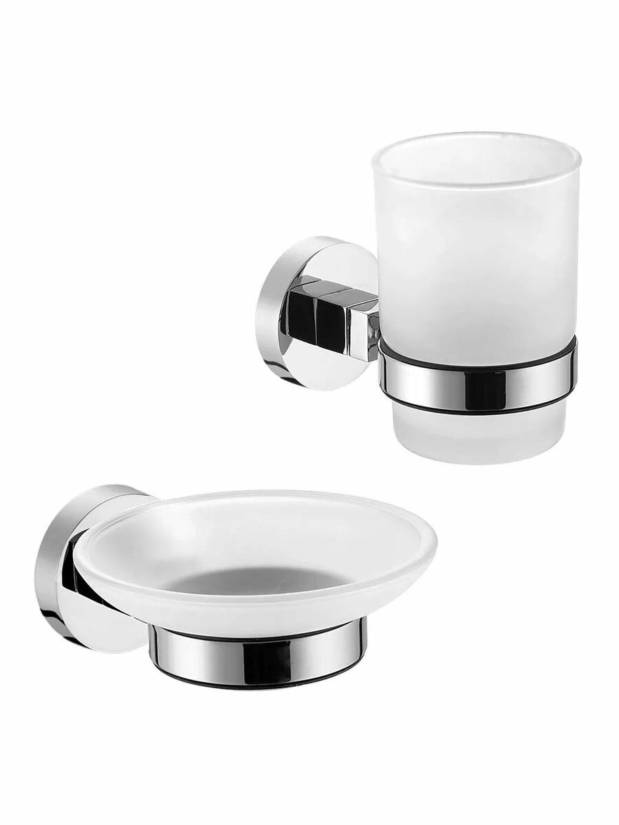 Набор для ванной комнаты Azario Nessy: стакан стеклянный подвесной, мыльница стеклянная подвесная (AZ-73106+AZ-73108)