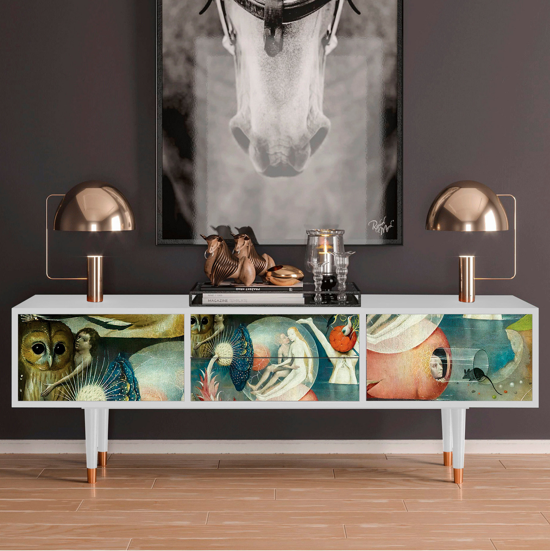 ТВ-Тумба - STORYZ - T4 The Garden Of by Hieronymus Bosch, Размер - 170 x 59 x 48 см, Цвет корпуса - , Белый
