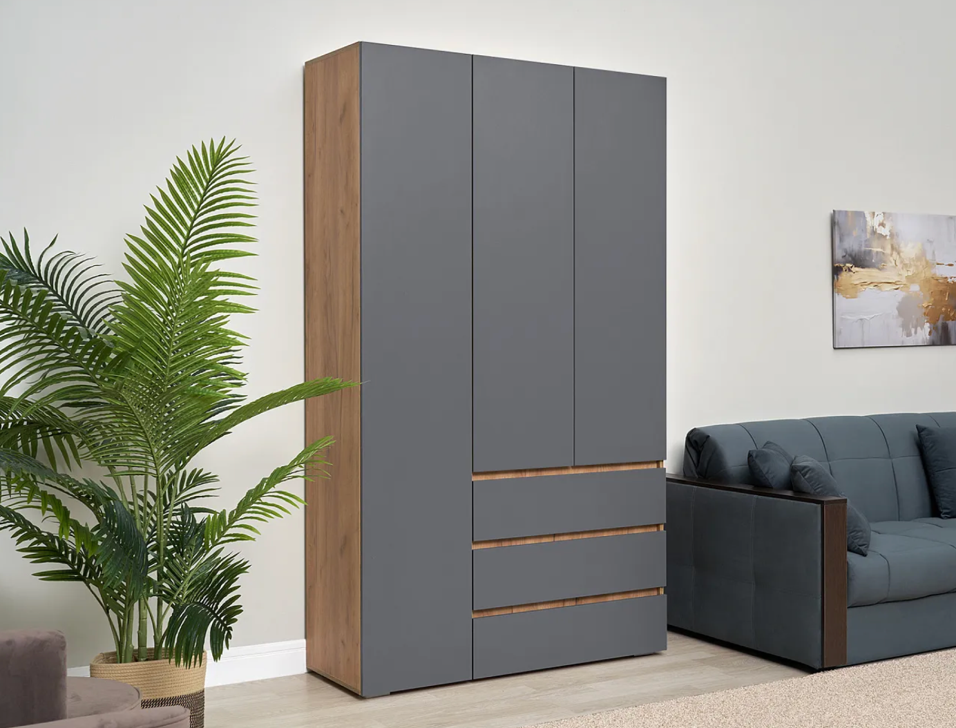 Хелен ШК 06 Шкаф 3х створчатый (1200х2080х460), серый графит/дуб крафт золото