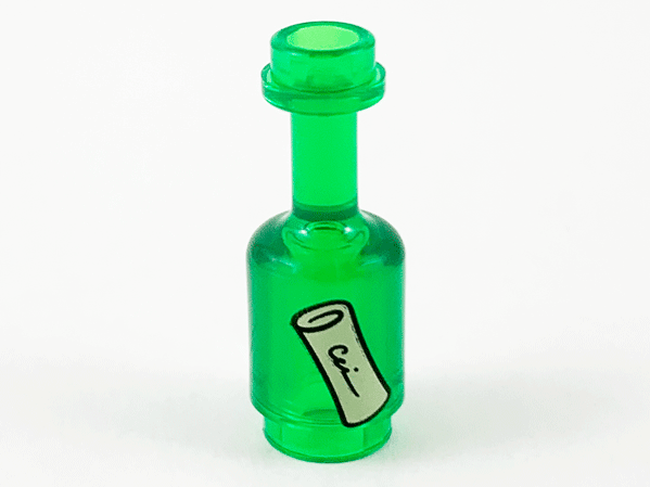 Minifigure, Utensil Bottle with Tan Paper Roll Pattern, 95228pb05 Trans-Green U