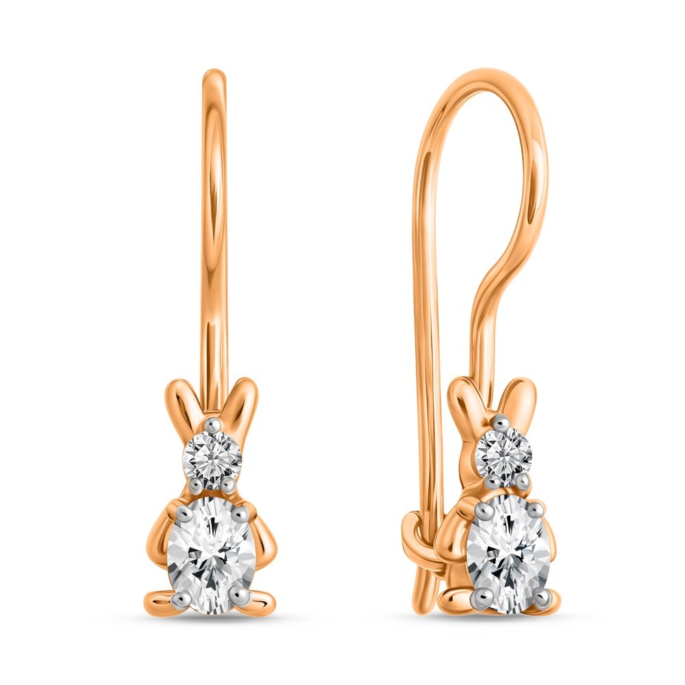 Серьги, серебро, 925 проба, золочение, фианит