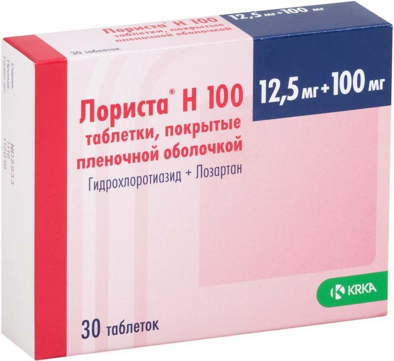 Лориста Н 100, таблетки покрыт. плен. об. 100 мг + 12.5 мг, 30 шт.