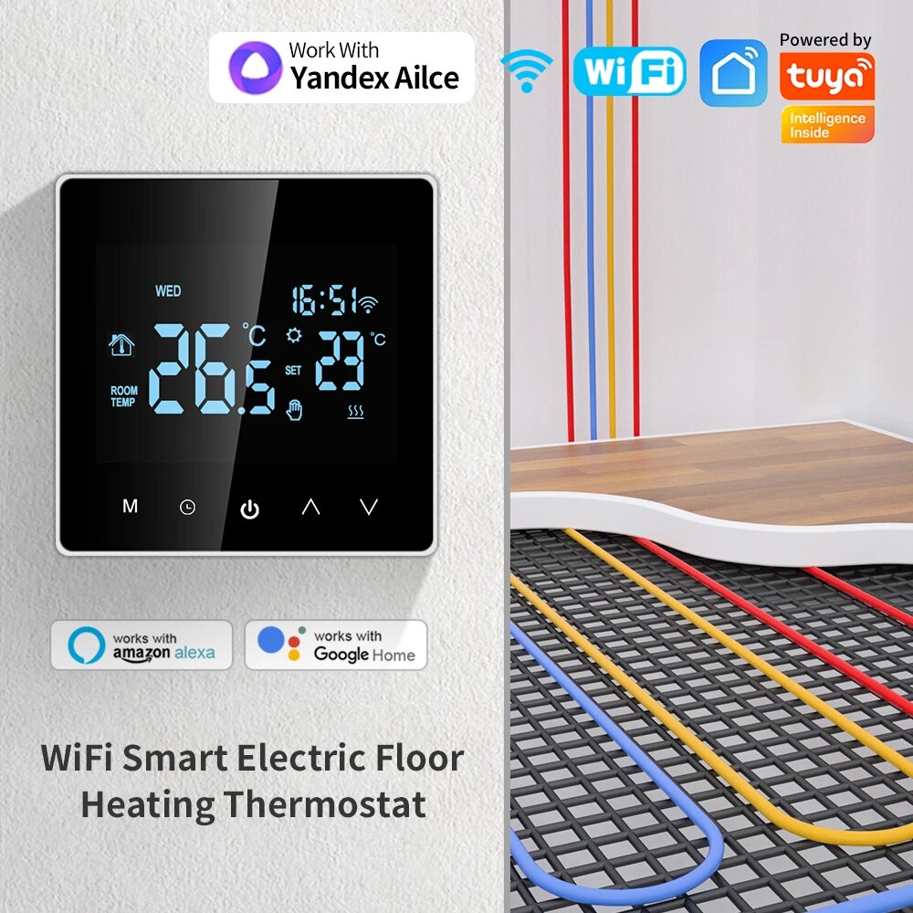 Умный термостат с Wi-Fi и сенсорным управлением, для нагрева пола, воды и газа, Google Alexa Alice, WiFi ElectricHeating