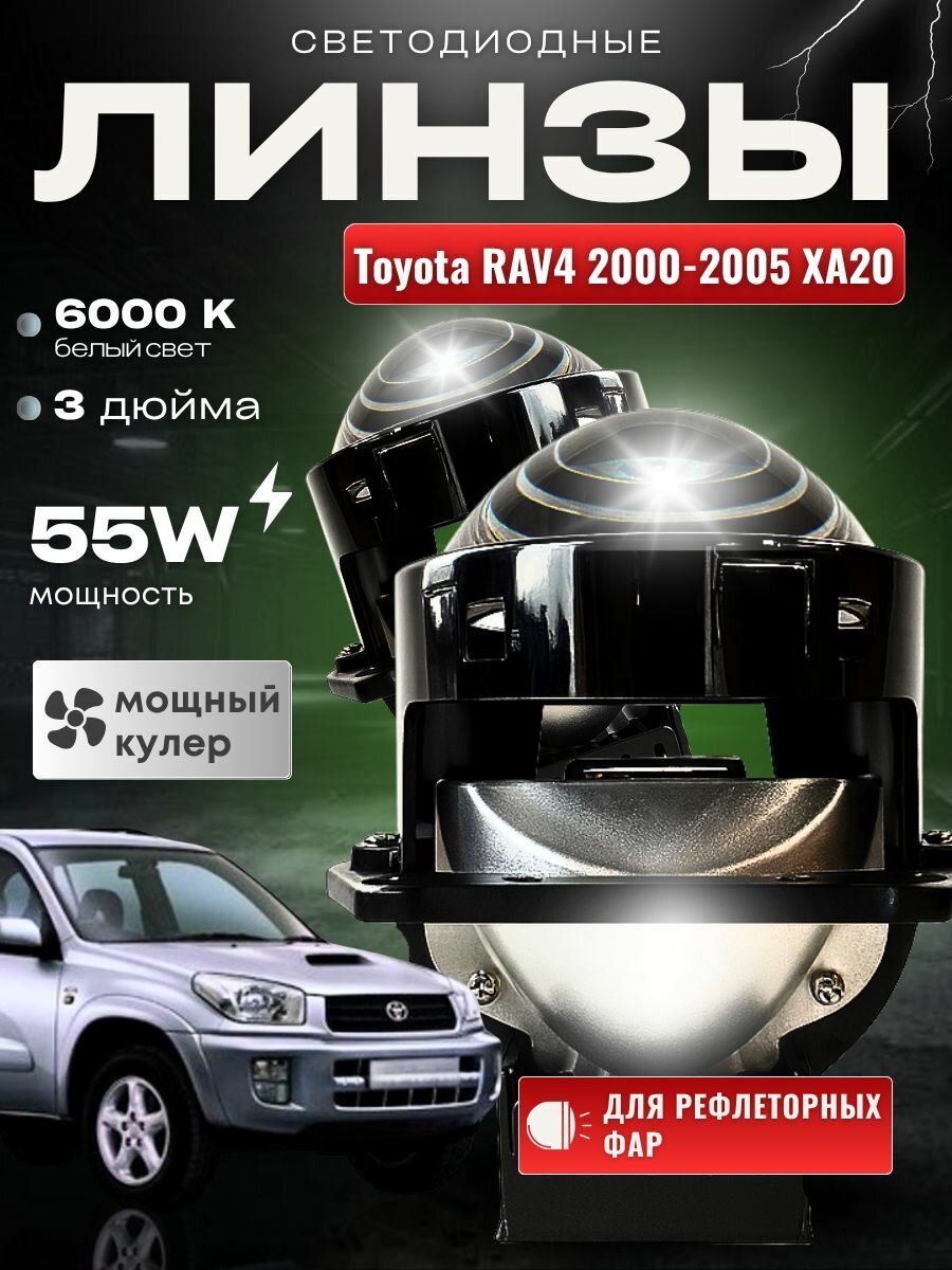 Би лед линзы 3 дюйма для Toyota RAV4 XA20 2000-2005 г. в. (на гайку), bi led линзы 3.0 в фары Тойота Рав 4