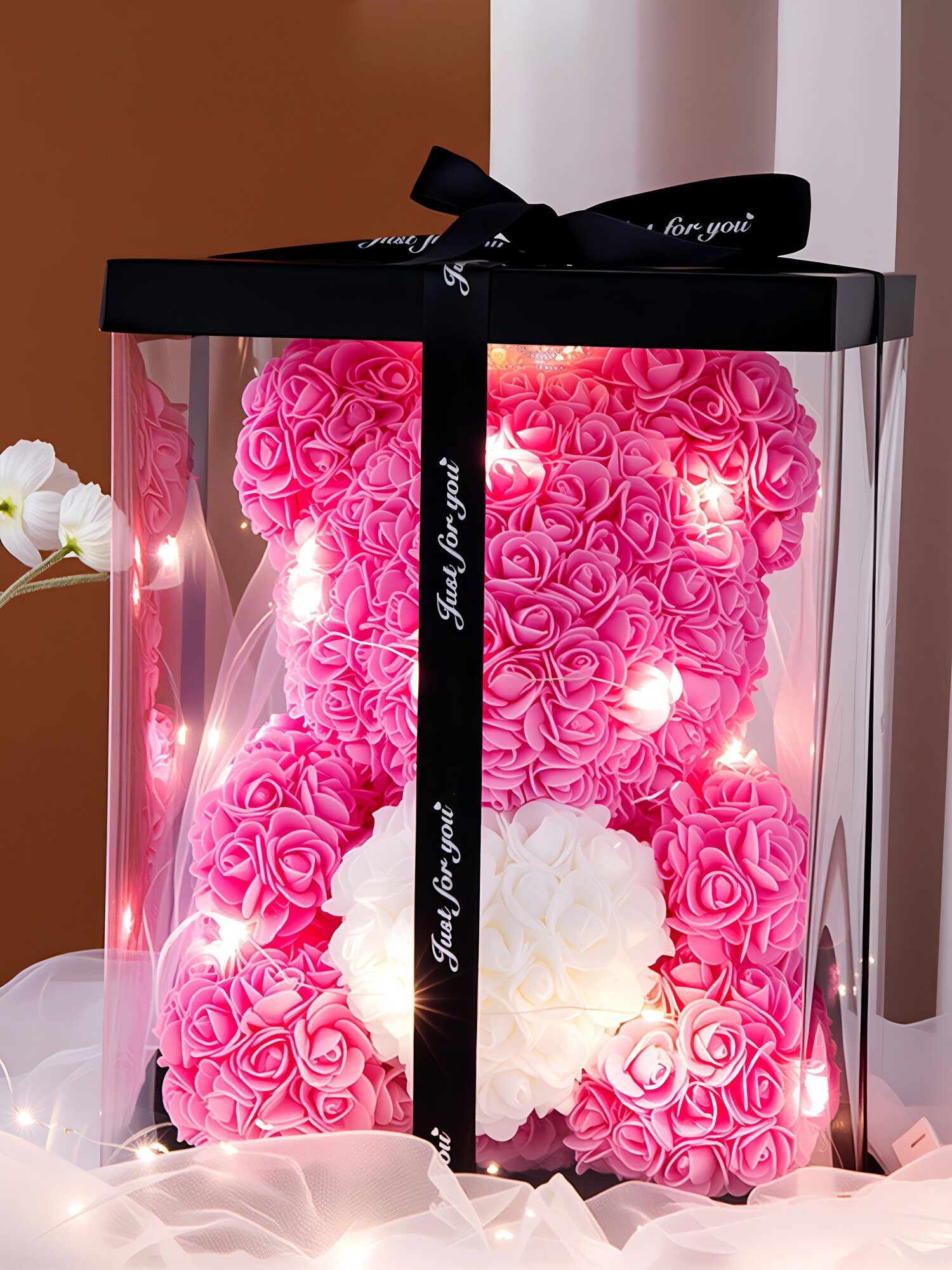 Мишка из роз, 40см, с лентой, подарочный набор, женский, для Дня святого Валентина