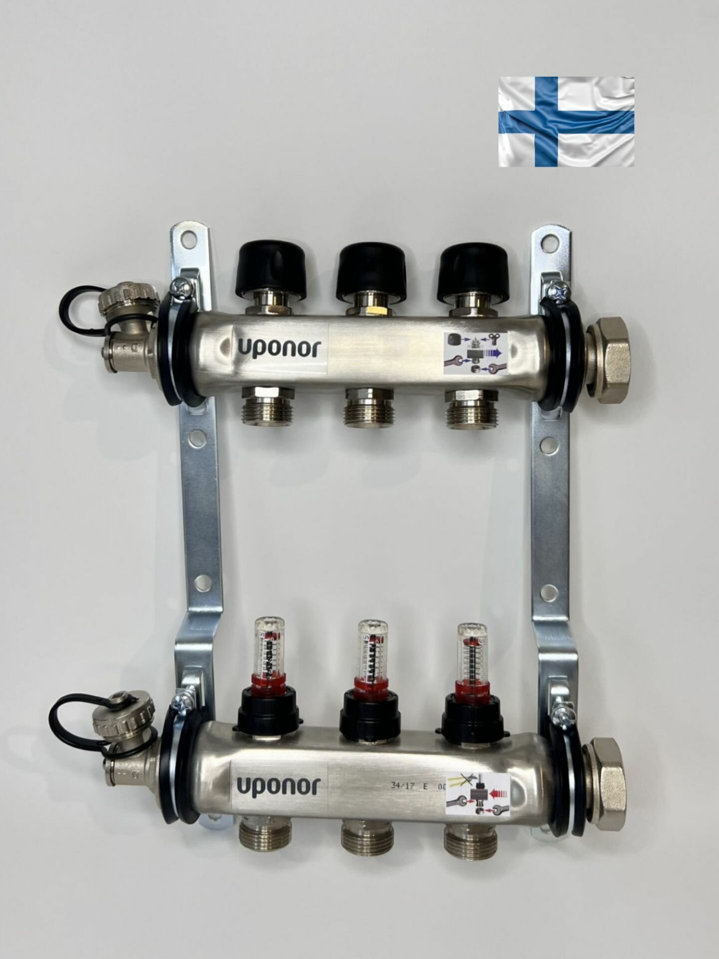 Коллектор с расходомерами стальной Uponor Smart FM, выходы 3X3/4 евроконус