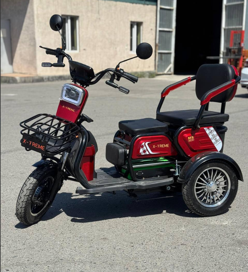 Трехколесный электроскутер (трицикл) 3-ех местный 1000w 48v 25Ah красный