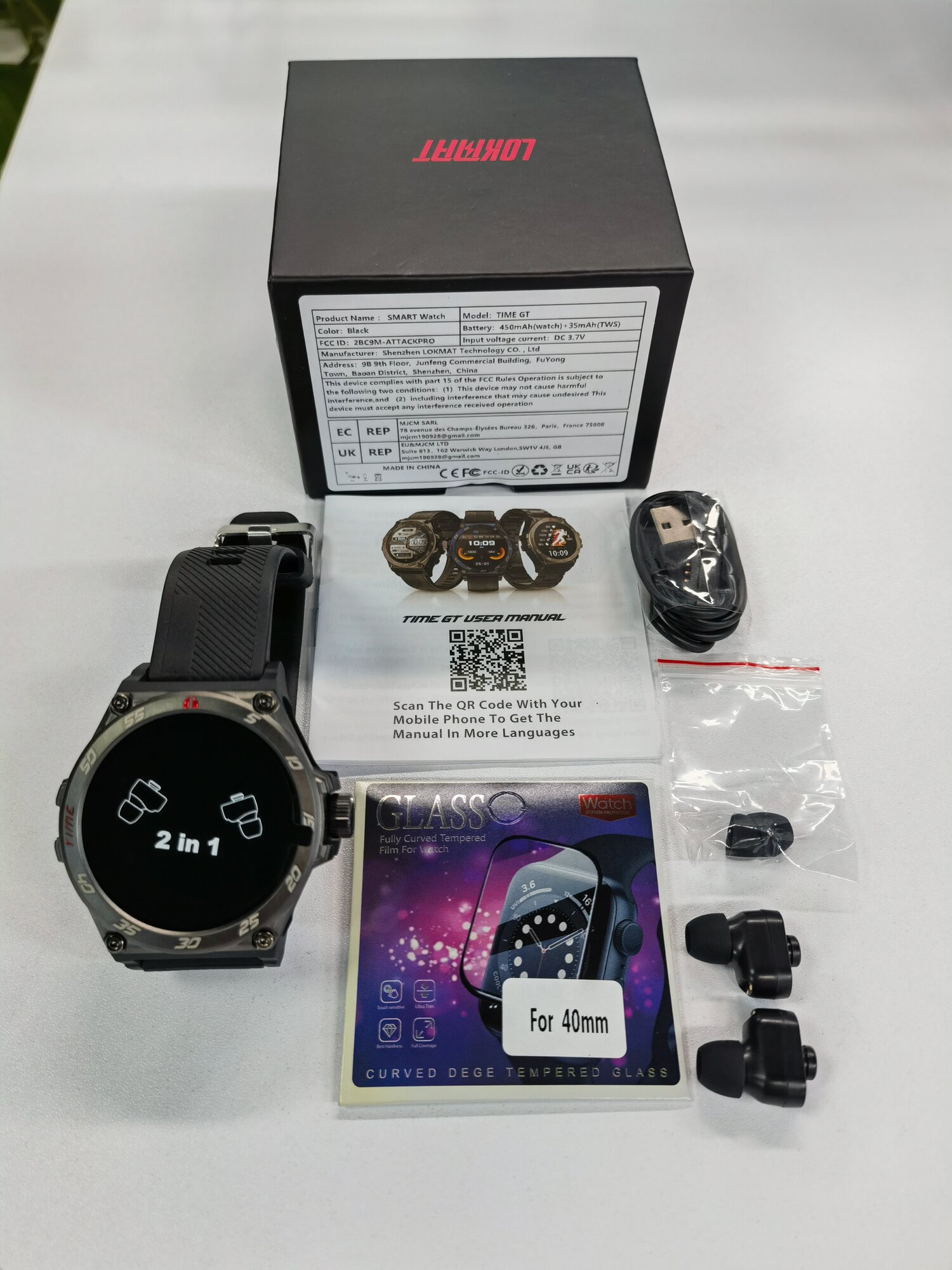 LOKMAT TIME GT Smart Bracelet Sports Watch 1.508-Inch FullTouch Screen Fitness Tracker IP67 Waterproof BT Call Blood Oxygen/Sleep/Heart Rate/Blood Pressure Monitor Multiple Mode Notification/Call/Sedentary Reminder Remote Camera Compatible with Android iOS