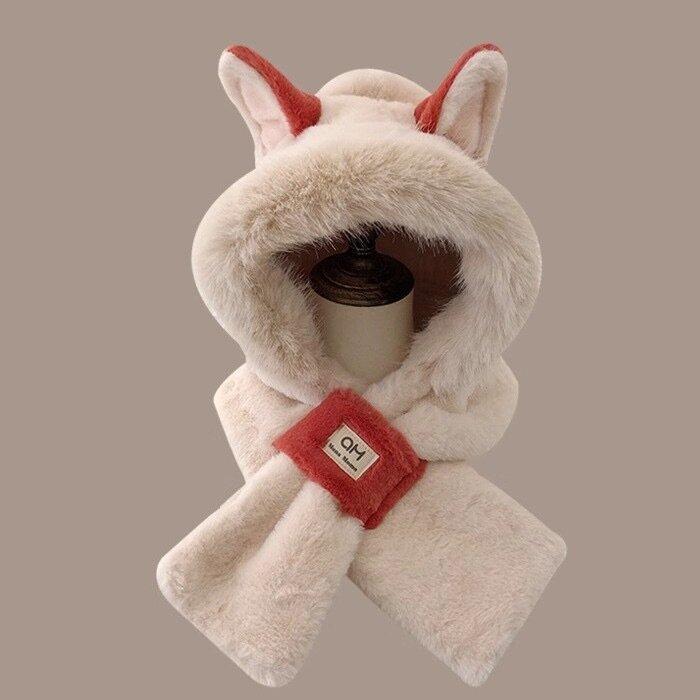 Зимняя новая плюшевая шапка с лисьими ушками, шарф, универсальный осенне-зимний женский милый теплый утепленный шарф для защиты ушей, утолщенный