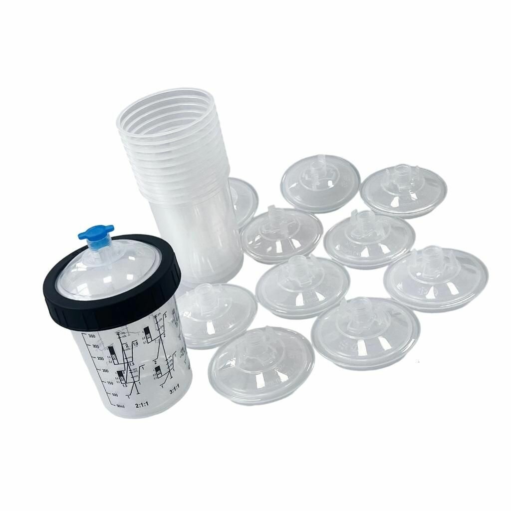 Одноразовый мерный стакан для краскопульта 165/400/600 мл, прозрачный пластиковый контейнер, 400ml