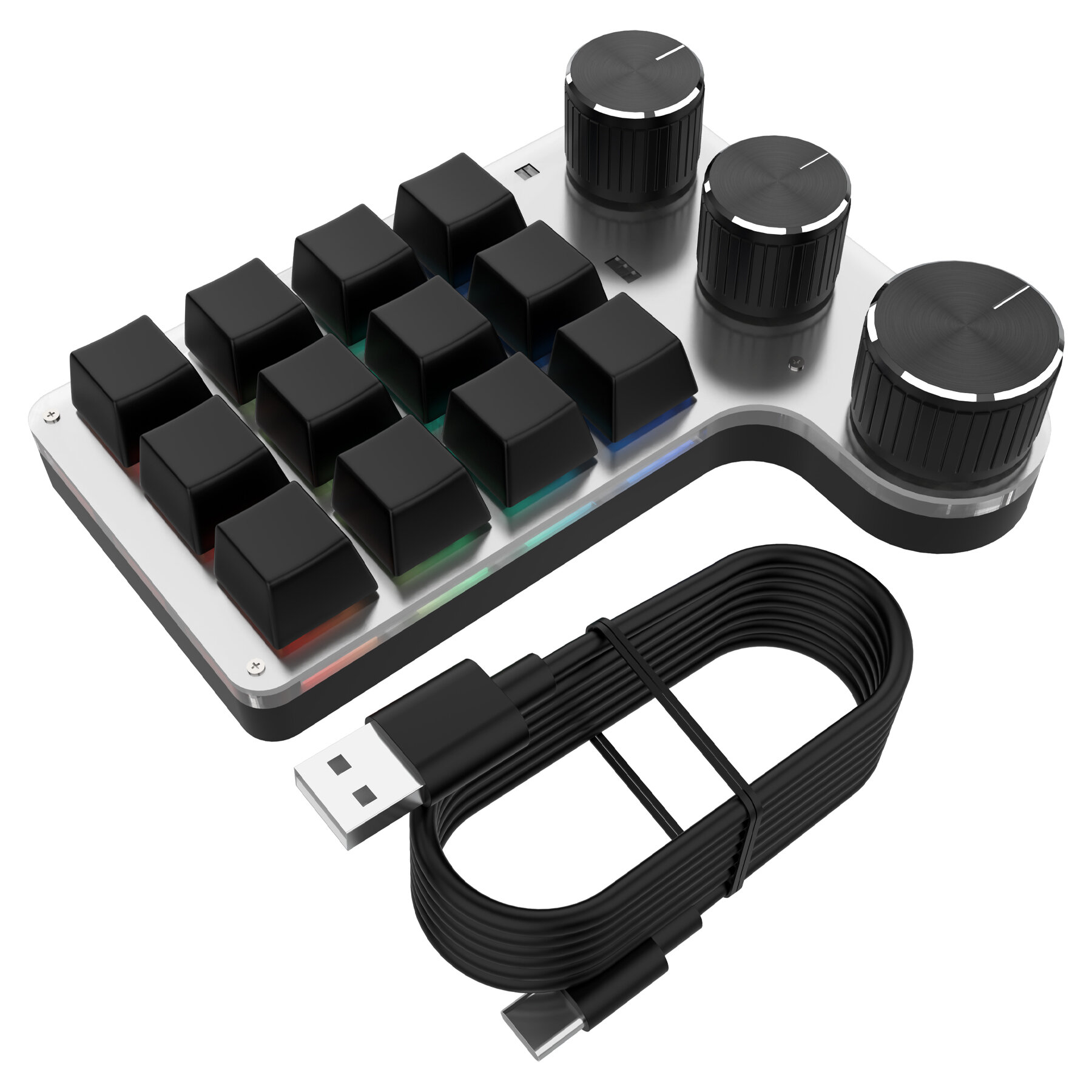 12-Keys 3 Knob Gaming Keypad Red Switch Keyboard with USB Wired+BT Dual Mode Multi-Function Shortcut Custom for PC Desktop
