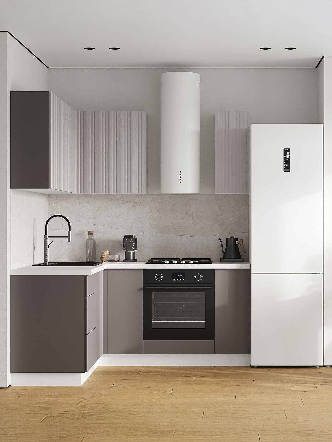 Кухонный гарнитур угловой Комби 1.8х1.5 м, мебель для дома и кухни, Белый / Нео / Грей