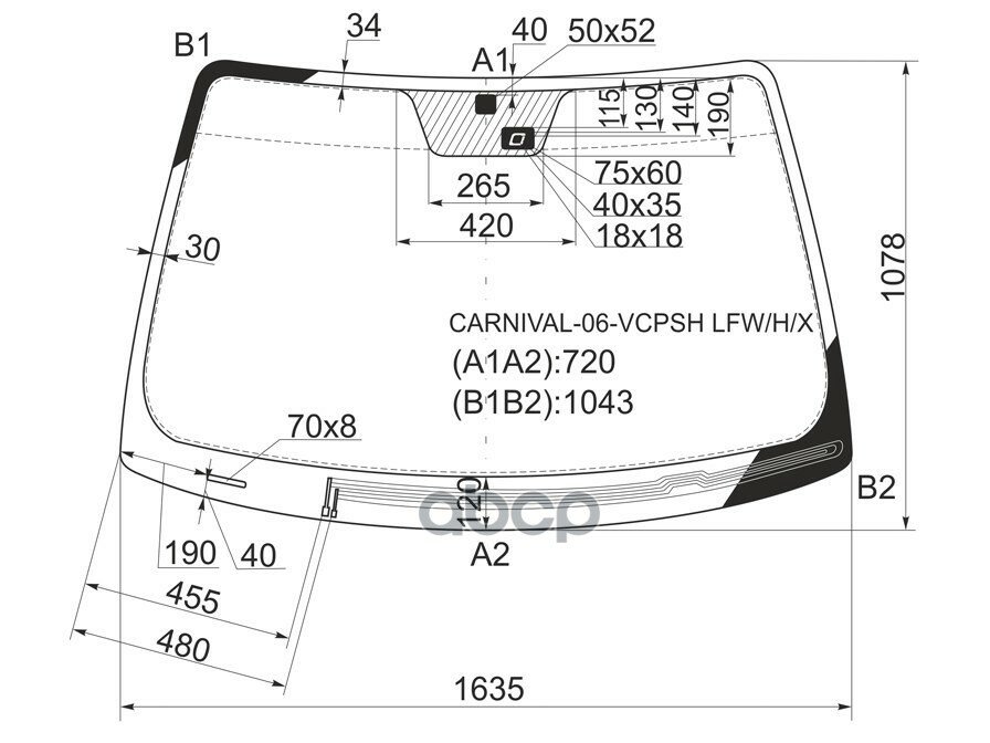 Стекло лобовое (Обогрев щеток/ Датчик дождя) Kia Carnival 06-14 / Hyundai Entourage 06-09 XYG арт. CARNIVAL-06-VCPSH LFW/H/X