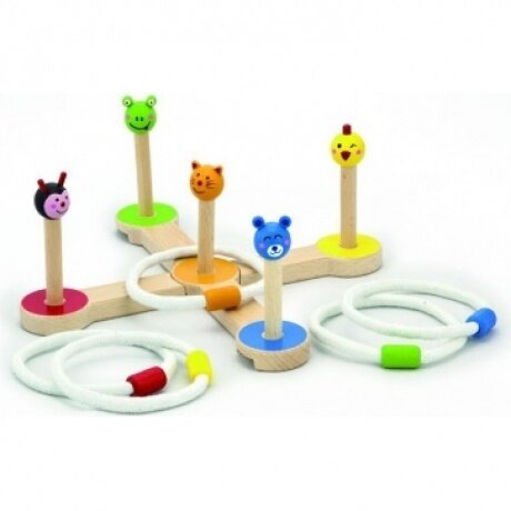 Игра Кольцеброс в коробке основание,5 колышков с животными,5 колец VIGA VG50174
