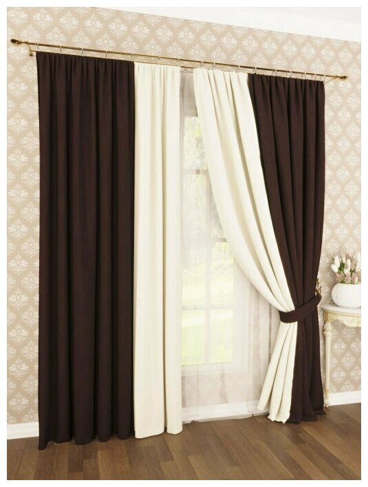 Комплект штор 180х260 см - 2шт коричневый / белый, канвас, для гостиной, для спальни, детской и кухни, плотные, ночные