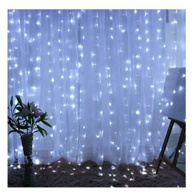Гирлянда светодиодная, гирлянда штора, 1,5х1,5м, 100 LED, белый свет