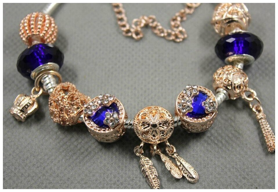 Браслет-цепочка, стекло, муранское стекло, стразы