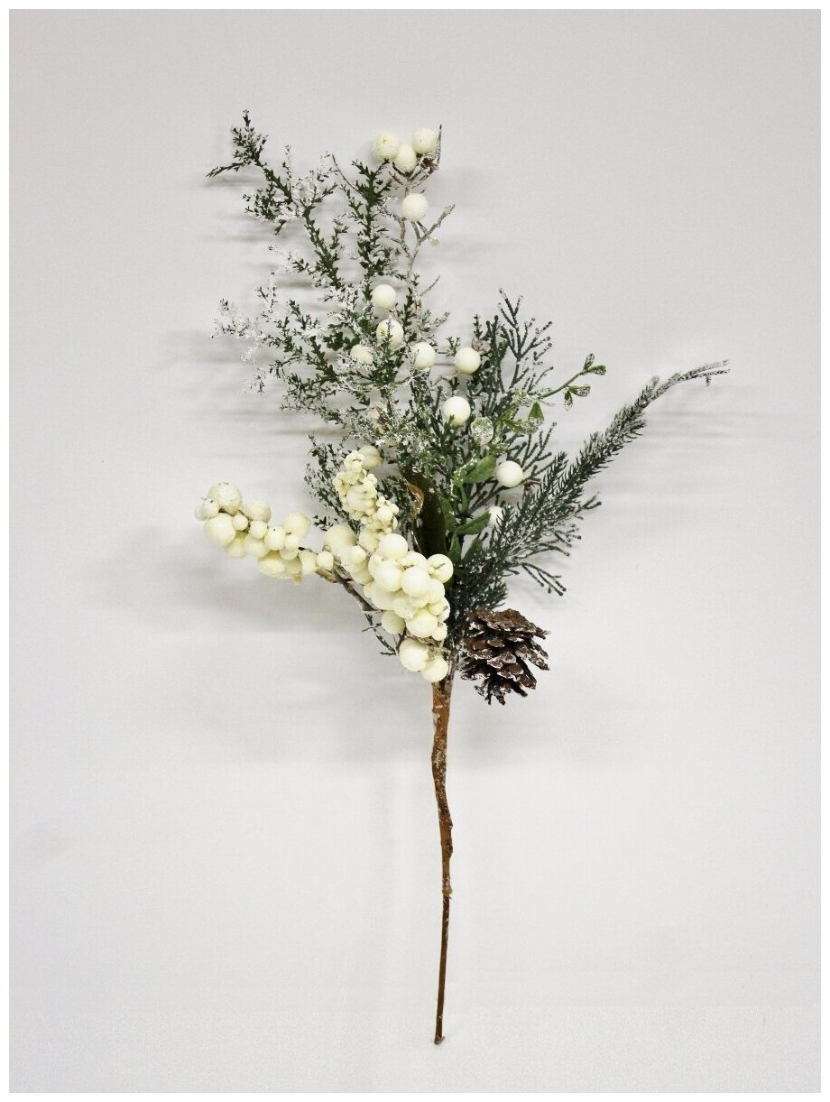 Веточка искусственная с белыми ягодами, 50 см, бренд CONEKO - декор для дома и офиса