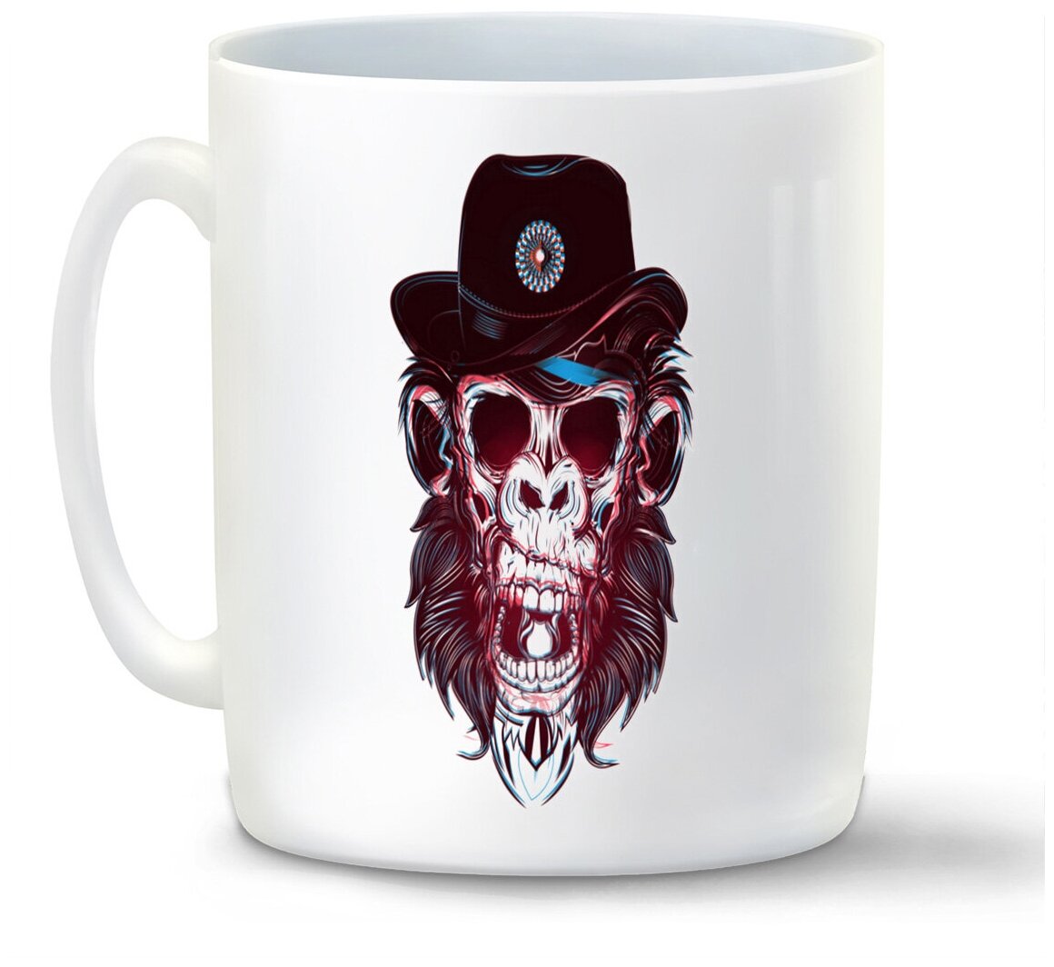Кружка белая CoolPodarok Череп обезьяны в шляпе и очках