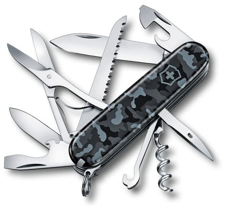 Нож перочинный VICTORINOX Huntsman Navy Camouflage, 91 мм, 15 функций, серо-синий камуфляж