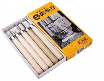 Набор резцов по дереву (пять ножей), сталь - Sk-5, рукоять из магнолии, Yoshiharu T-5, Япония