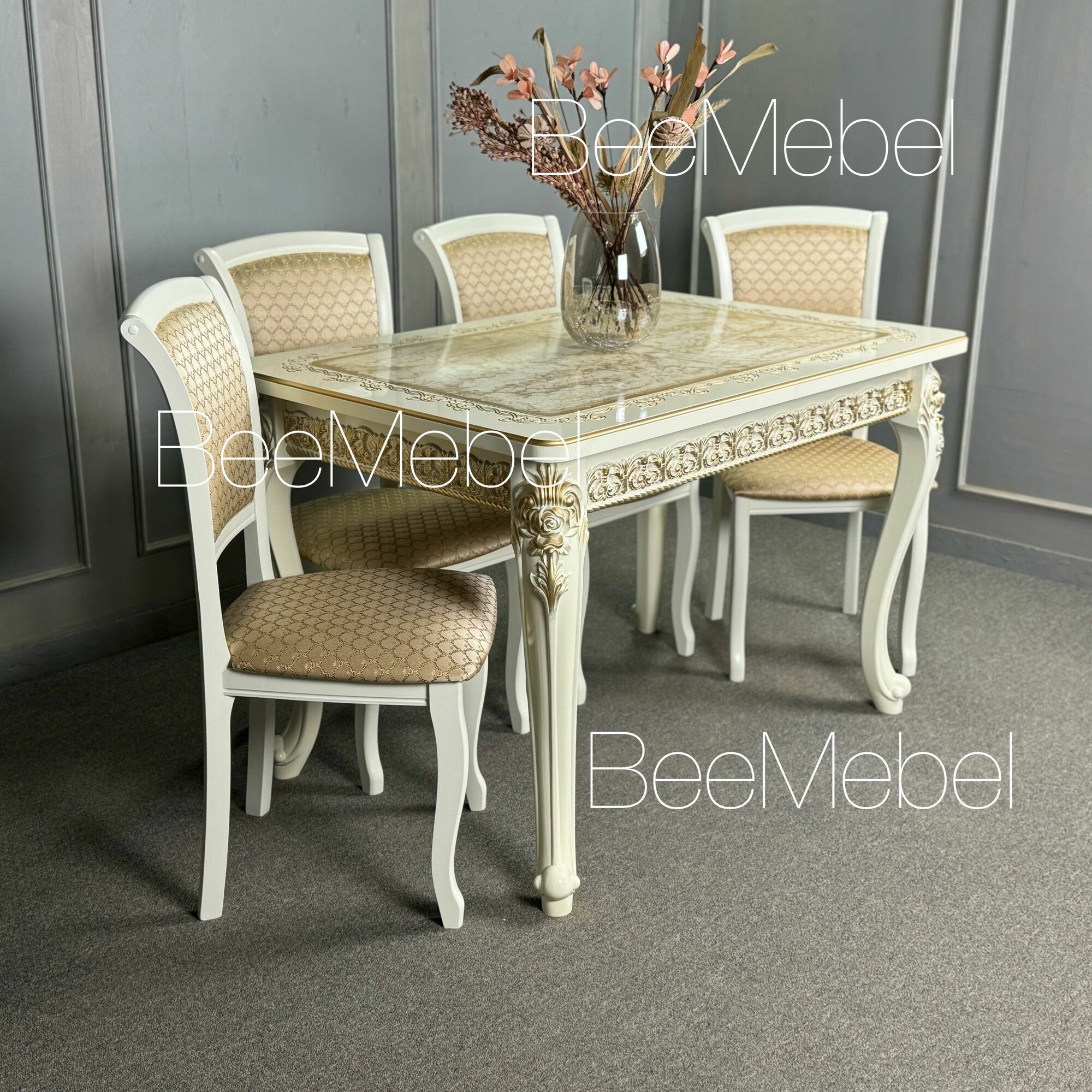 Обеденная группа, стол прямоугольный 120 и 4 стула . Обеденная группа бежевая