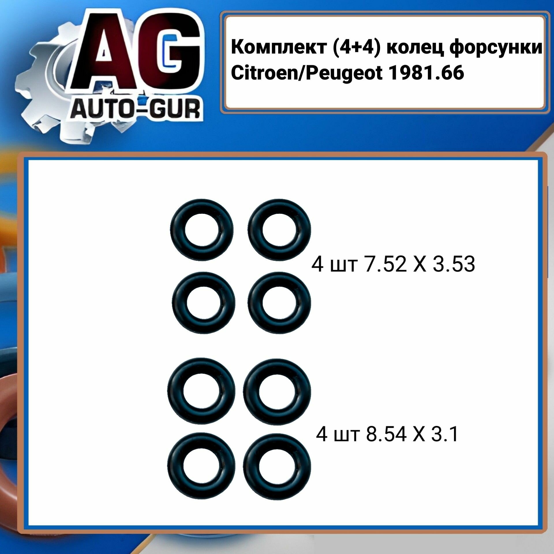 Комплект (4+4) колец форсунки Citroen/Peugeot 1981.66